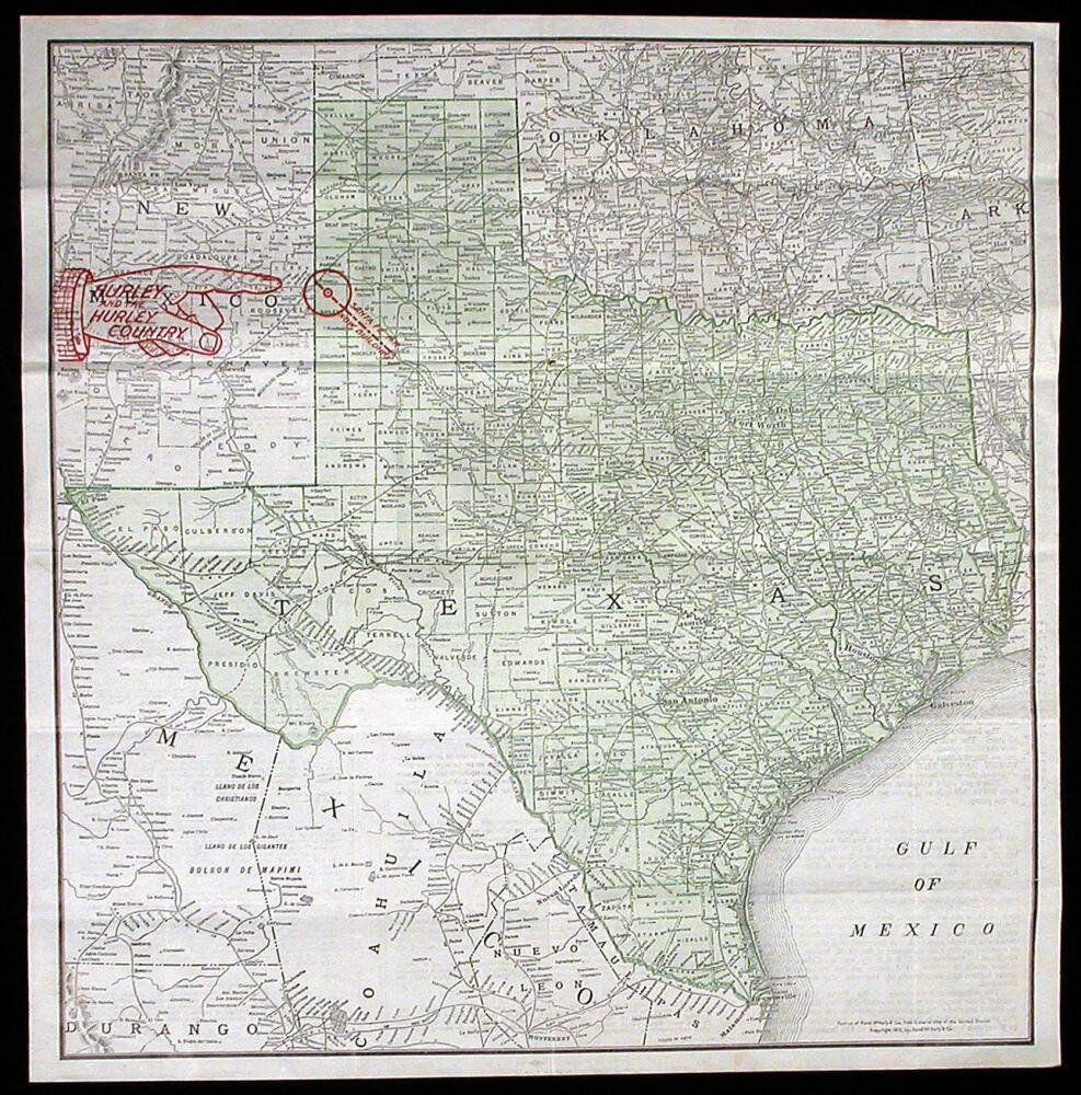 Brochure extolling the virtues of Hurley, Texas, with map of Texas on ...