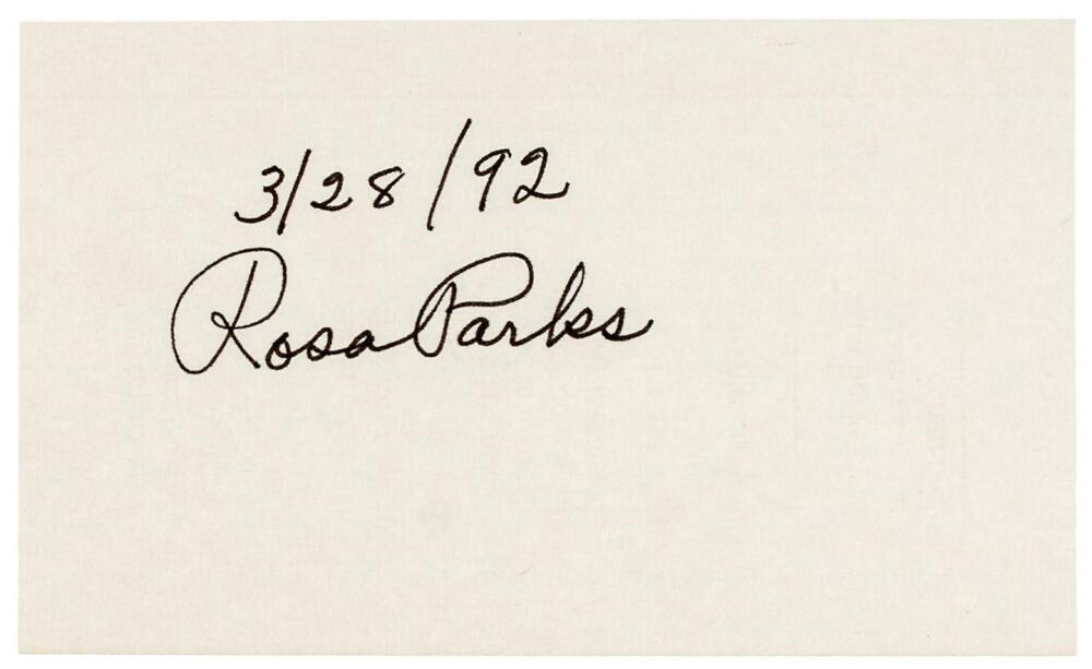 Index card signed by Rosa Parks, dated 3/28/92