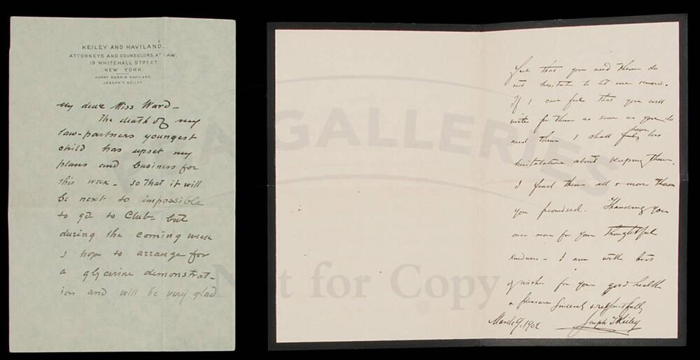 Two autograph letters signed by photographer Joseph Keiley, Stieglitz ...
