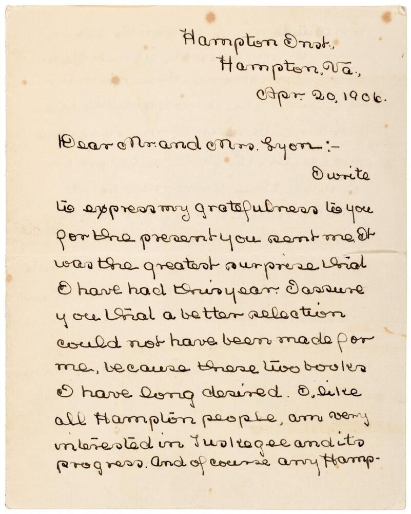 Letter by Hampton Institute student who became Madame C.J. Walker's ...