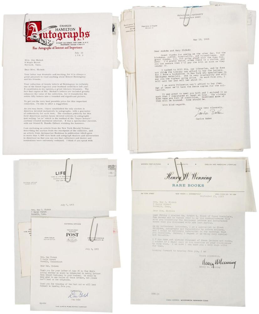 Archive of letters to Mary Hickok regarding the sale of a collection of ...