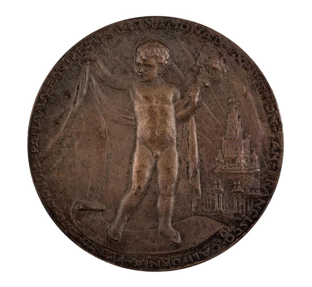 French bronze commemorative medal with cherubic figure