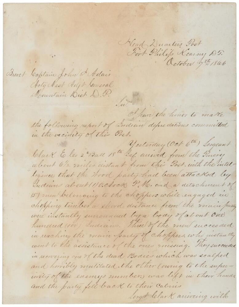 Letter from Captain Tenedor Ten Eyck describing Indian depredations ...