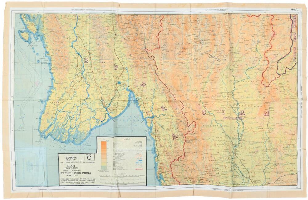 Two silk double-sided British pilot escape maps of French Indochina ...