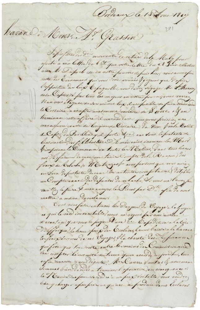 Very rare 1817 letter of instructions to a French slave-ship Captain in ...