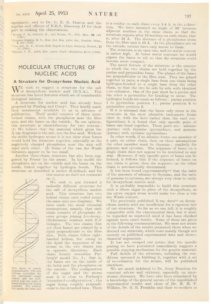 The first papers on DNA, in two issues of Nature magazine - signed ...
