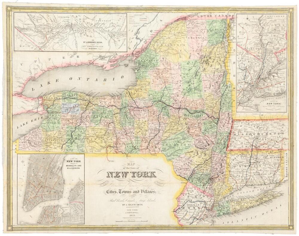 Map of the State of New York Showing the Boundaries of Counties ...