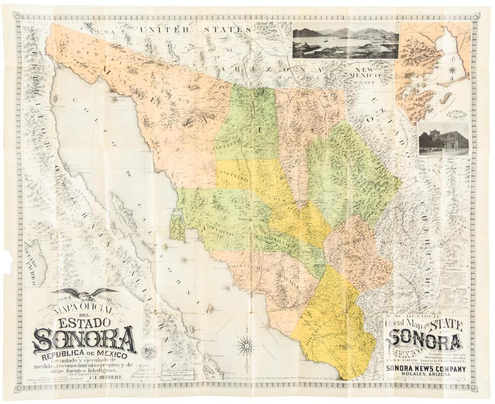 1884-1909 Mapa oficial del estado de Sonora República de México.../New ...
