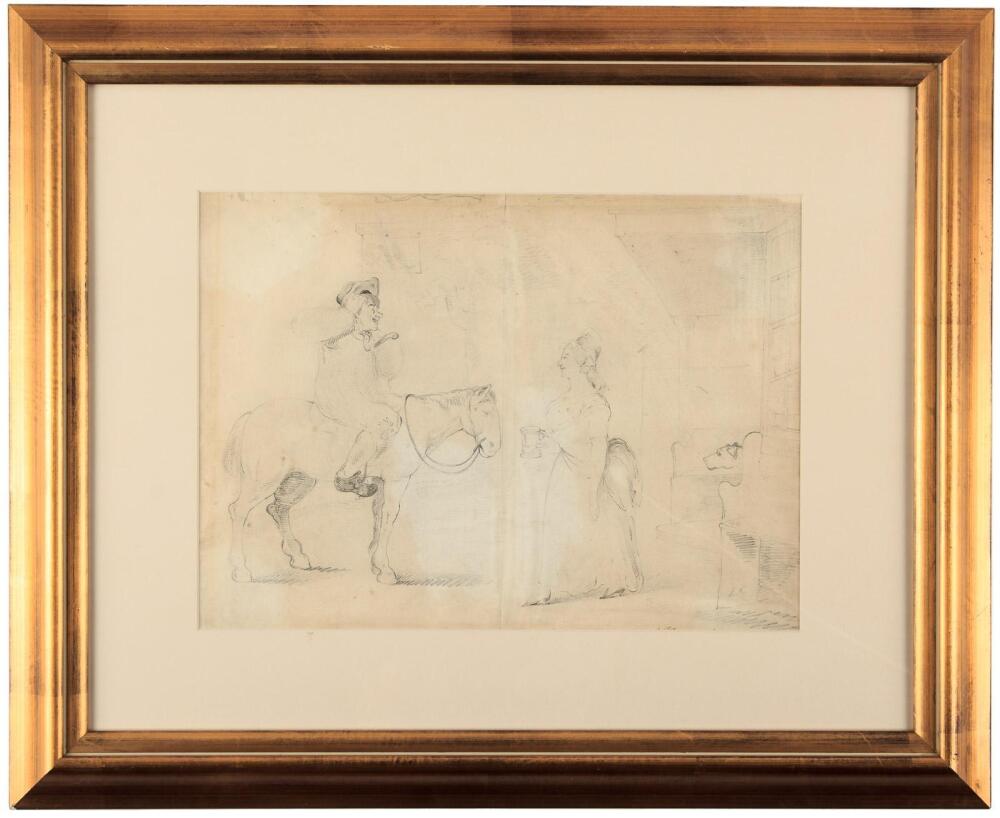 Original pencil drawing by Isaac Cruikshank, of a man on horseback ...