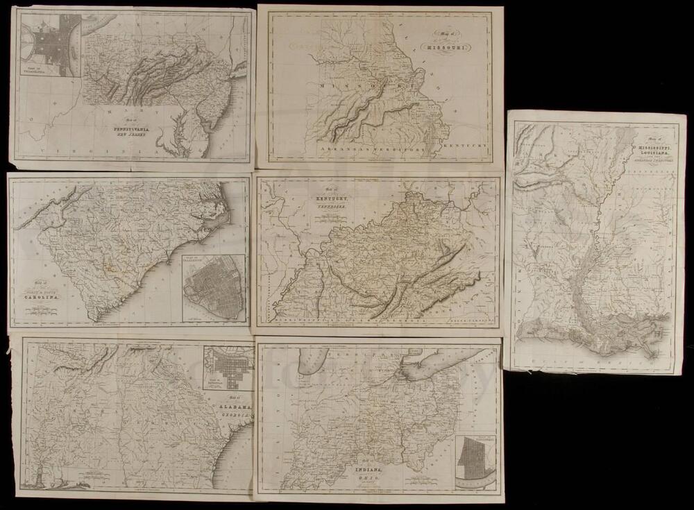 Seven maps of states and regions of the United States