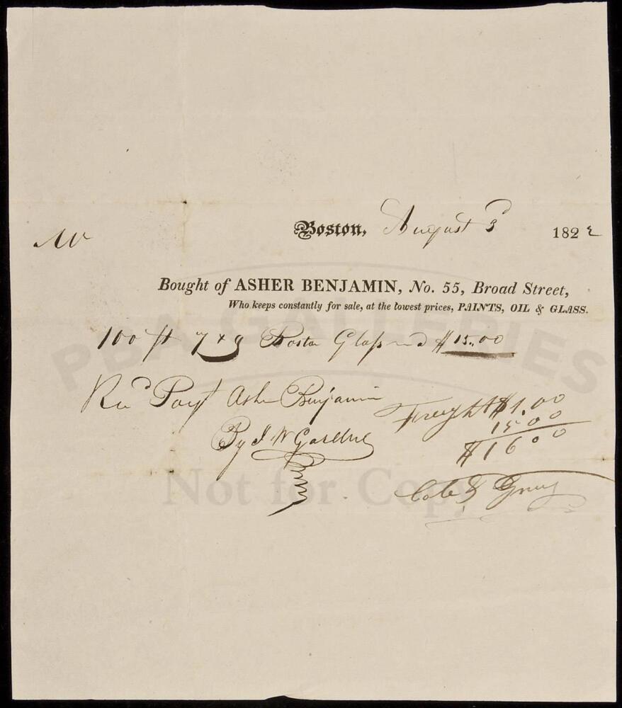 Document signed by first prominent American-born architect Asher Benjamin