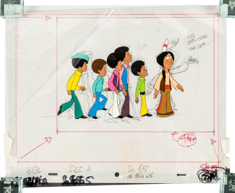 Hand-painted production cel and layout drawing of the Jackson Five ...