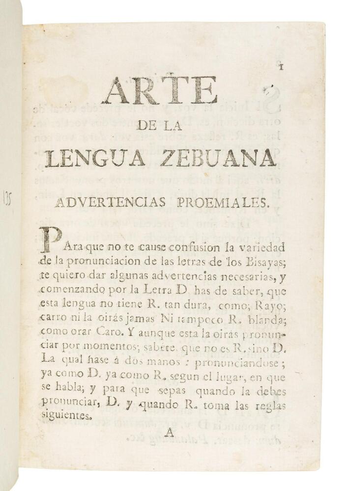 Arte de la Lengua Zebuana [caption title]