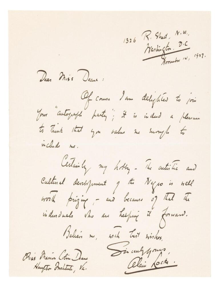 Alain Locke letter, Father of the Harlem Renaissance, passion for ...