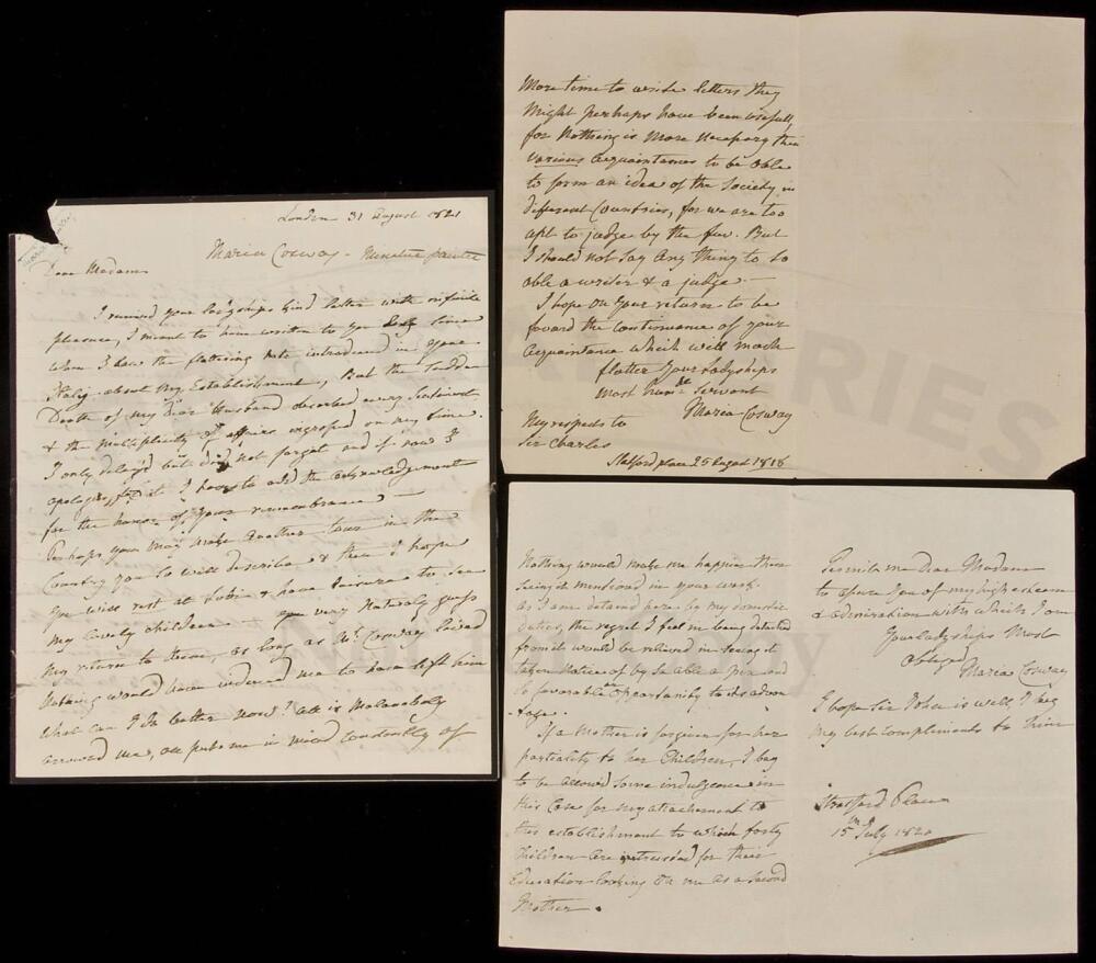 Three Autograph Letters Signed by artist Maria Cosway, to author Sydney ...