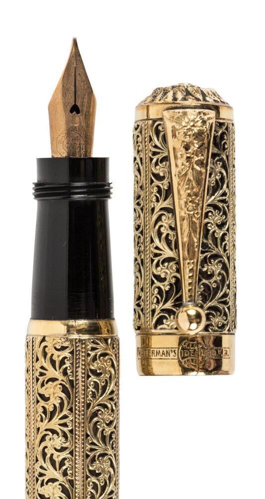 No. 42 18K Rolled Gold Filigree Safety Fountain Pen, Near Perfect