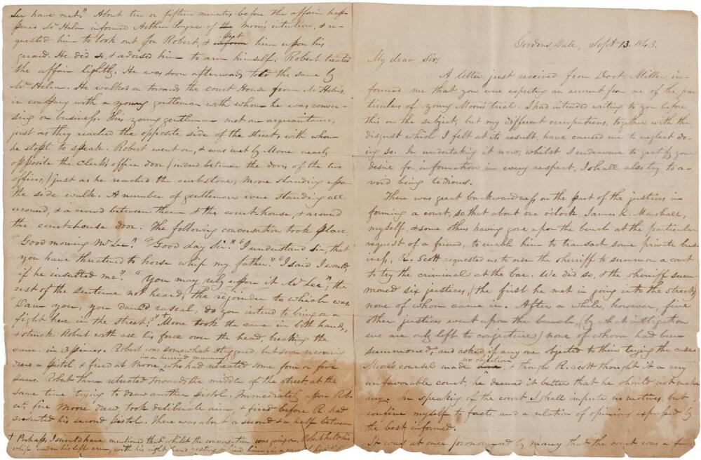 Manuscript-length Autograph Letter Signed about the 1843 Murder of ...