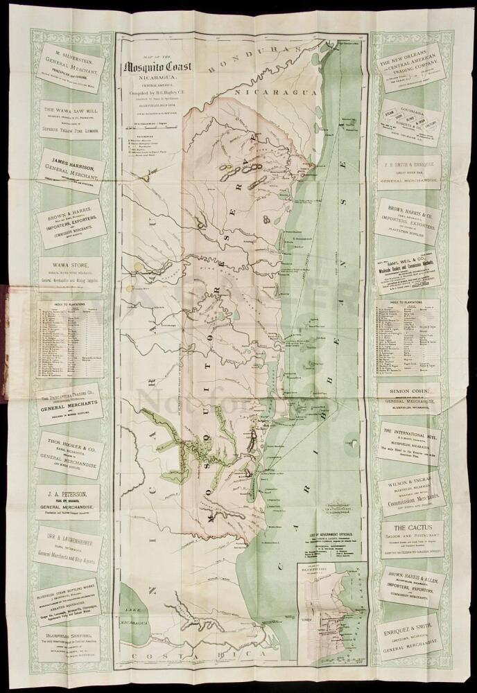 Map of the Mosquito Coast, Nicaragua, Central America. Compiled by H.G ...