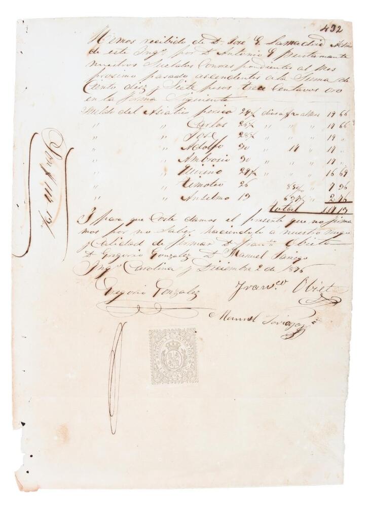 Manuscript list of Chinese indentured servants on a plantation