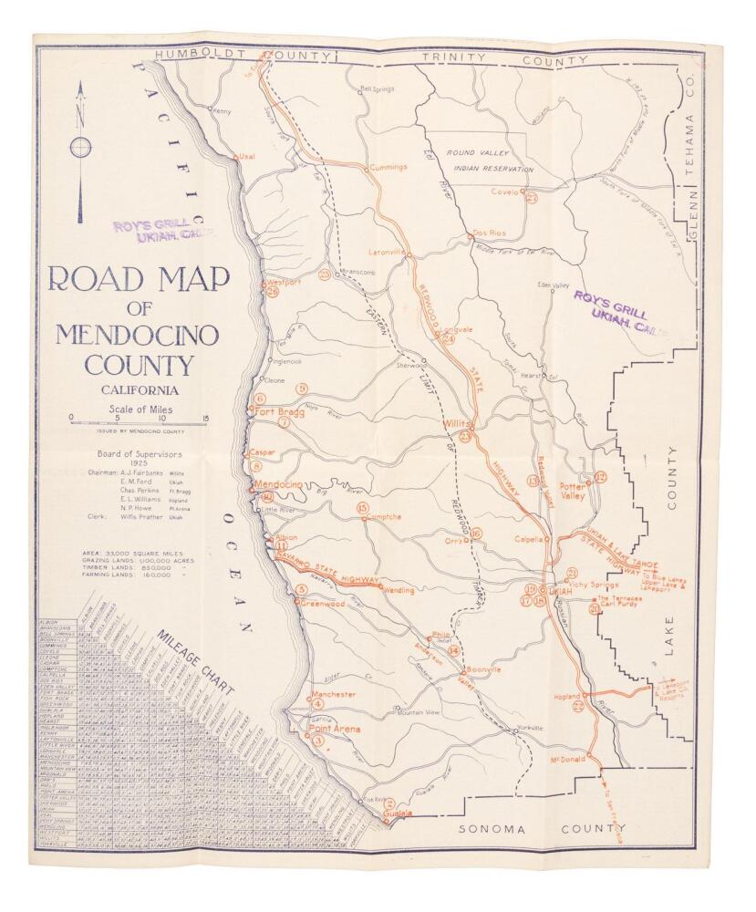Road map of Mendocino County, California
