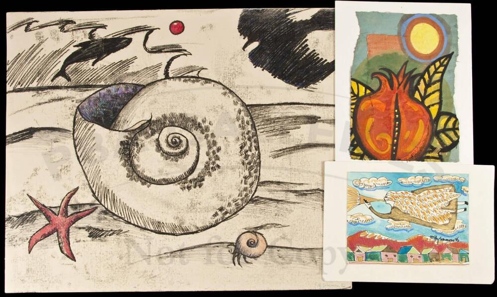 Three original mixed media paintings and two lithographs by San ...
