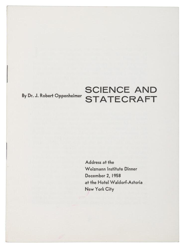 Science and Statecraft: Address at the Weizmann Institute Dinner, New ...