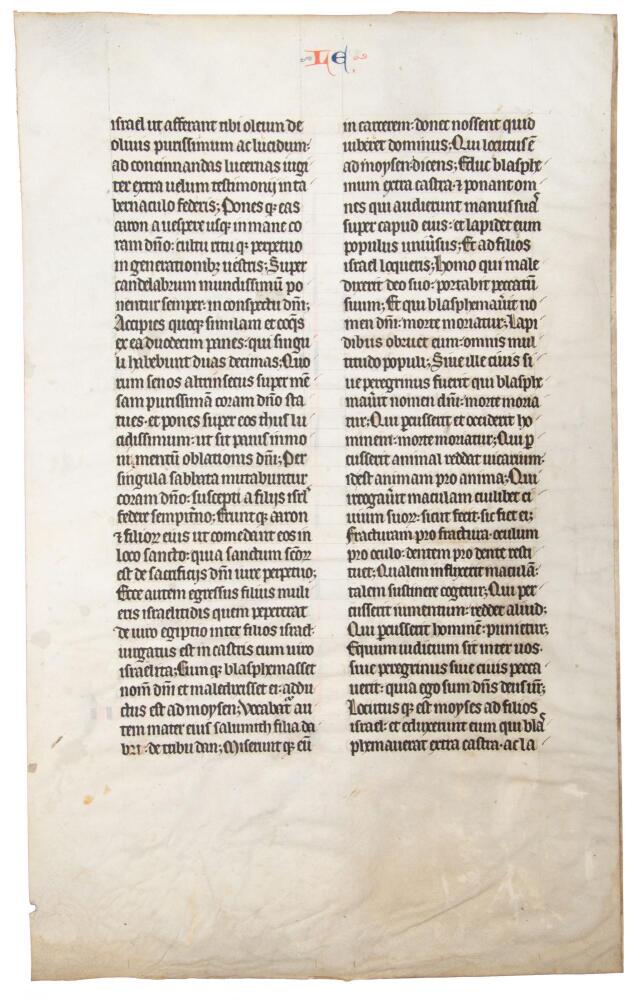 Illuminated leaf from a monumental mediaeval manuscript Bible