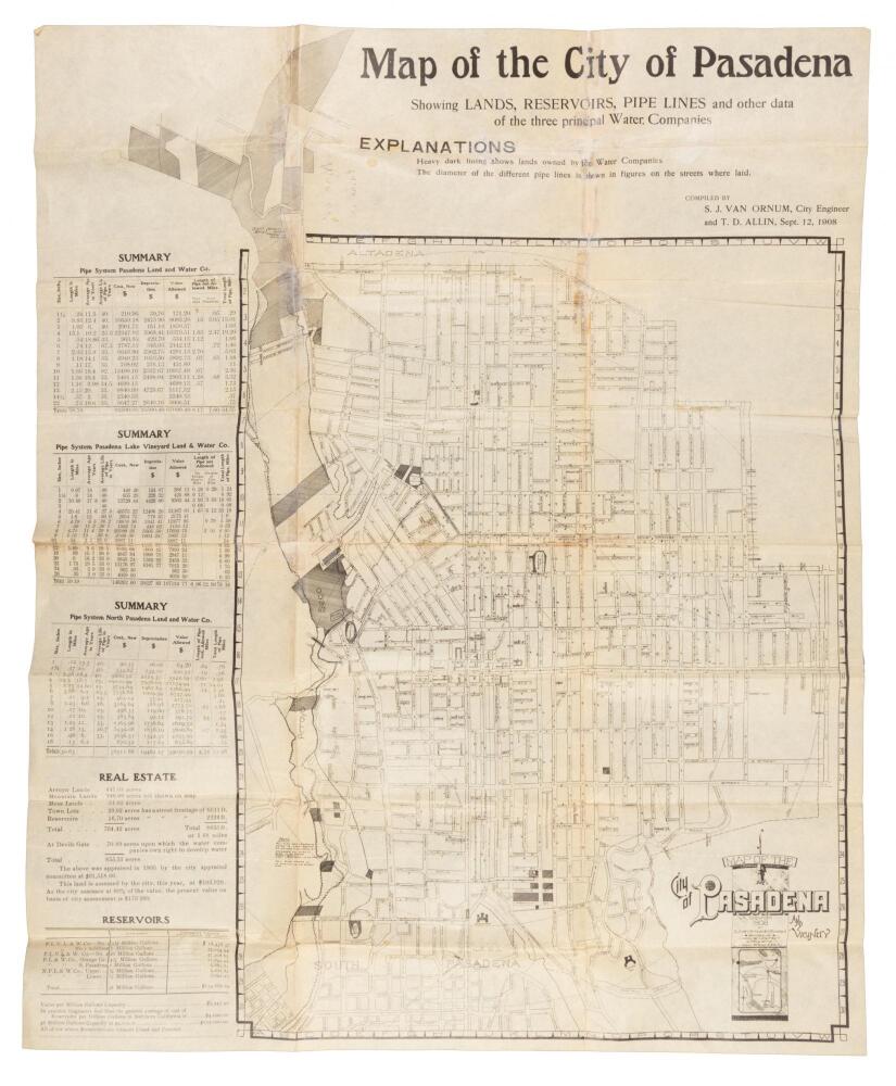 Map of the City of Pasadena Showing Lands, Reservoirs, Pipe Lines and ...