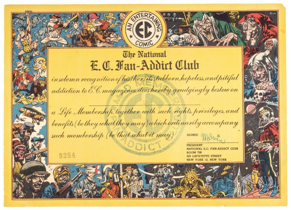 Original EC FAN-ADDICT CLUB Membership Certificate