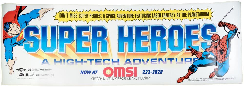 SUPER HEROES: A HIGH-TECH ADVENTURE Huge Vinyl Advertising Banner ...