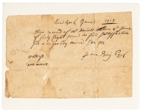 Handwritten bill of sale for a "negro boy” for 58 British (Colonial ...