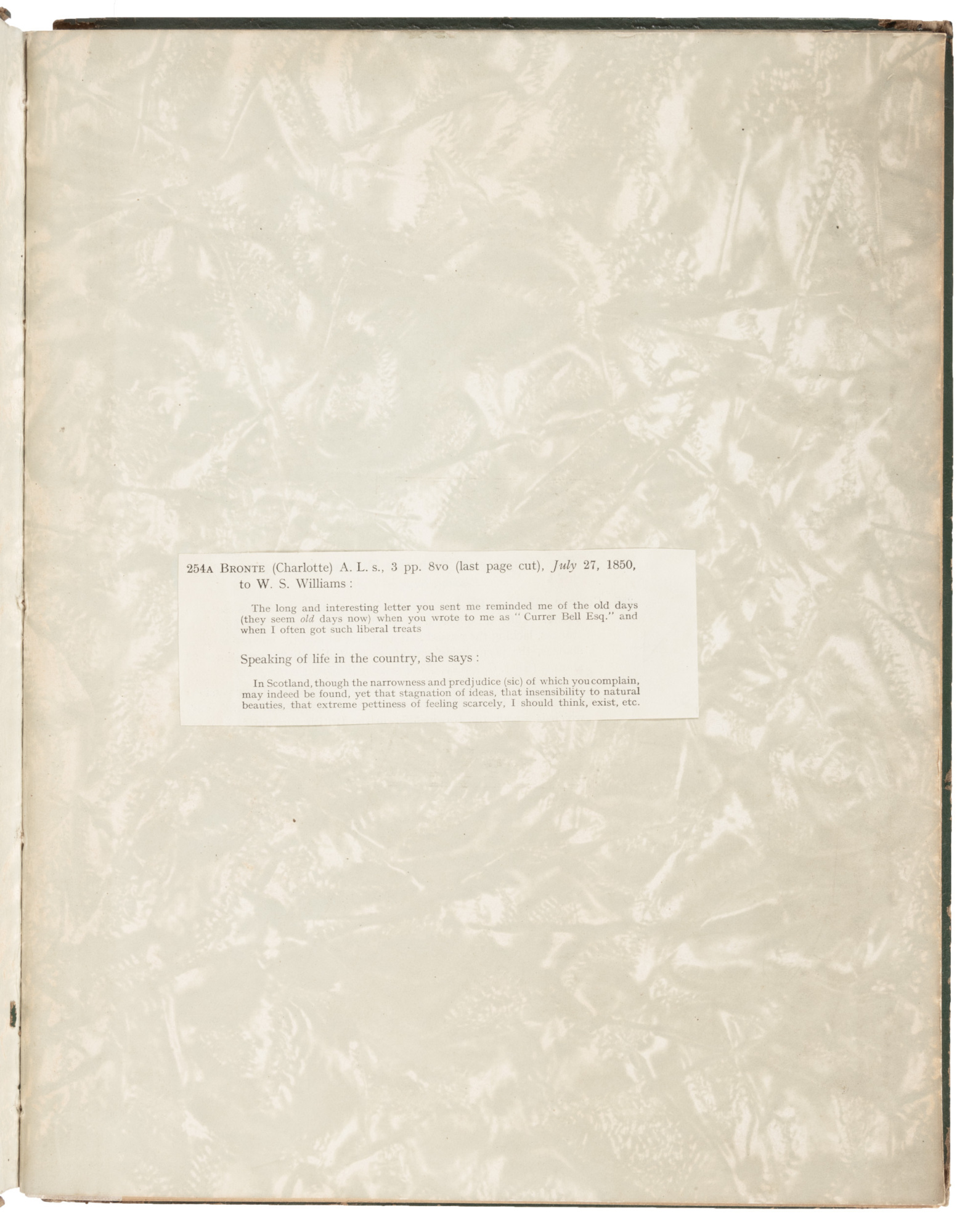 Autograph Letter from Charlotte Brontë to William S. Williams, one of ...