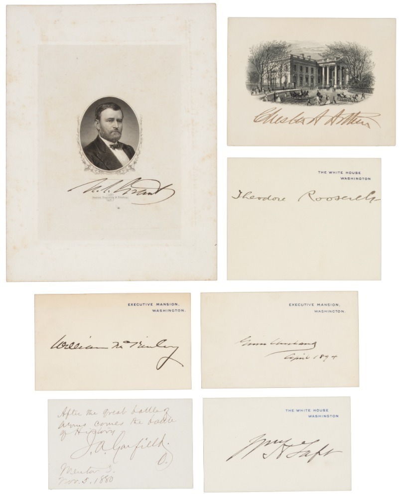 Fourteen cards signed by U.S. Presidents