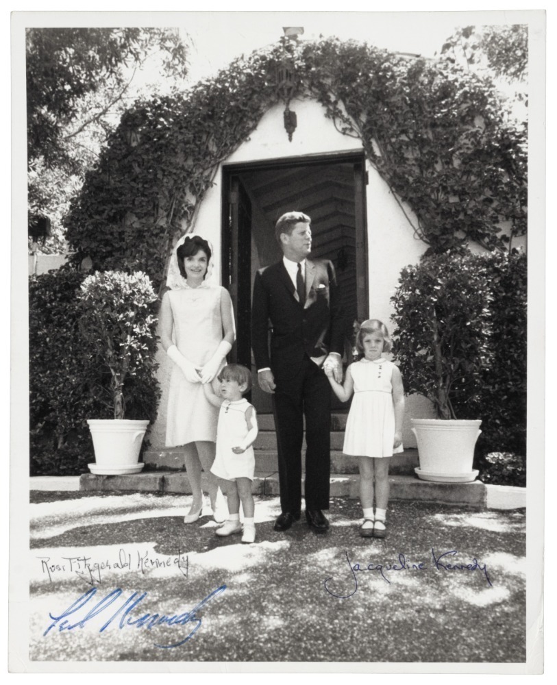 Kennedy family photo, signed by three Kennedys