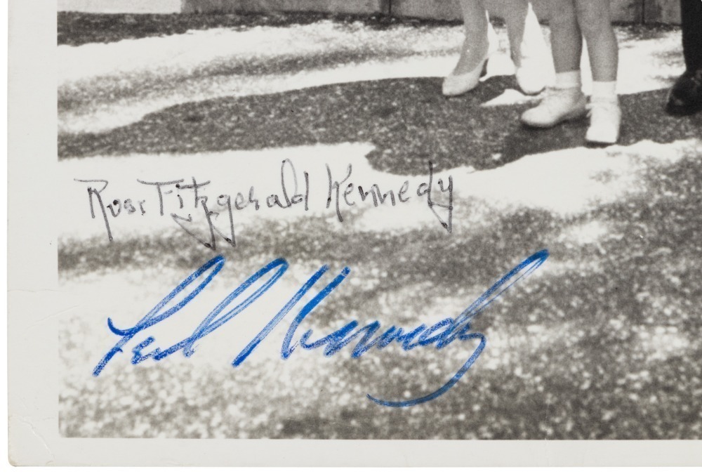 Kennedy family photo, signed by three Kennedys