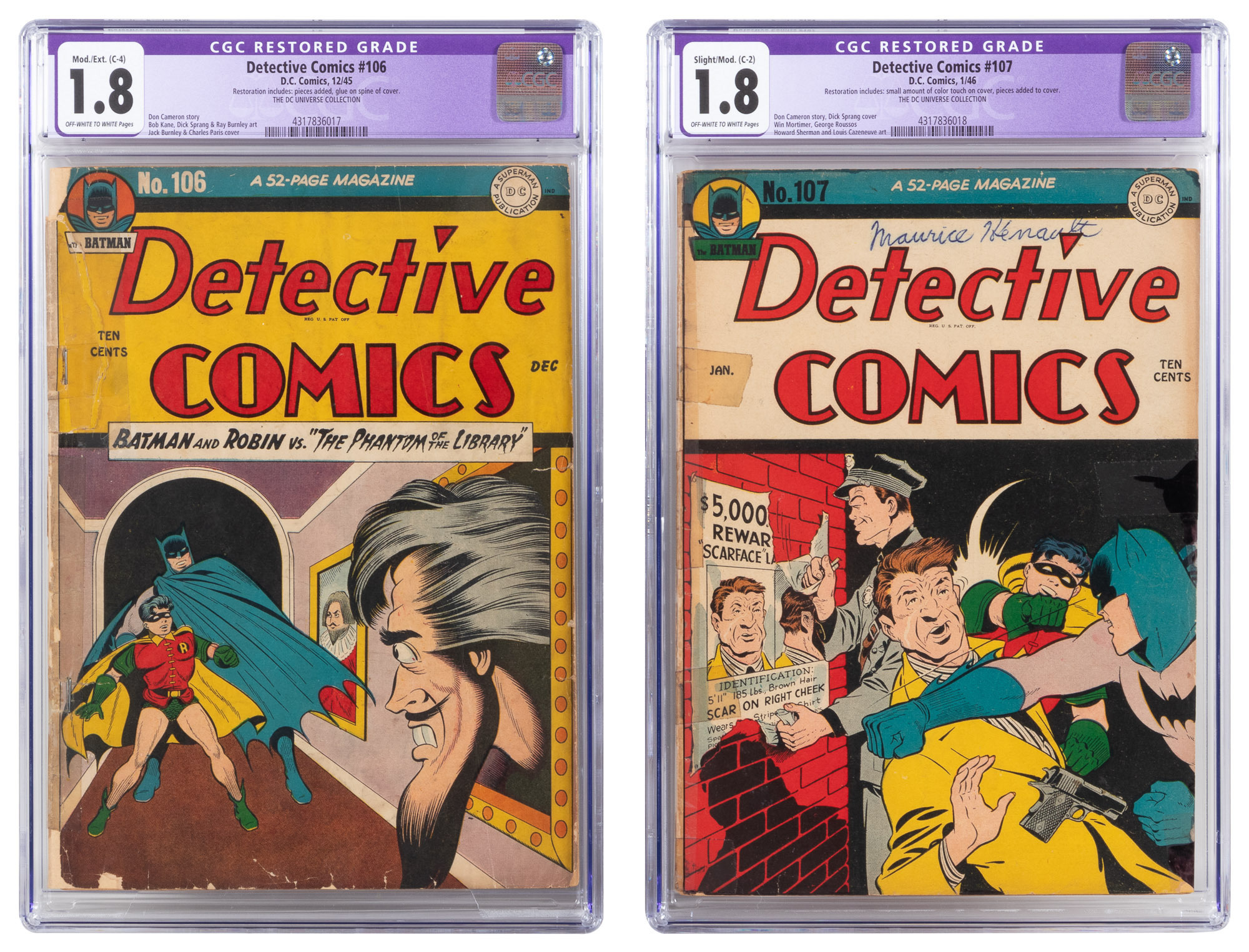 DETECTIVE COMICS No. 106 and 107 * Lot of Two Comics