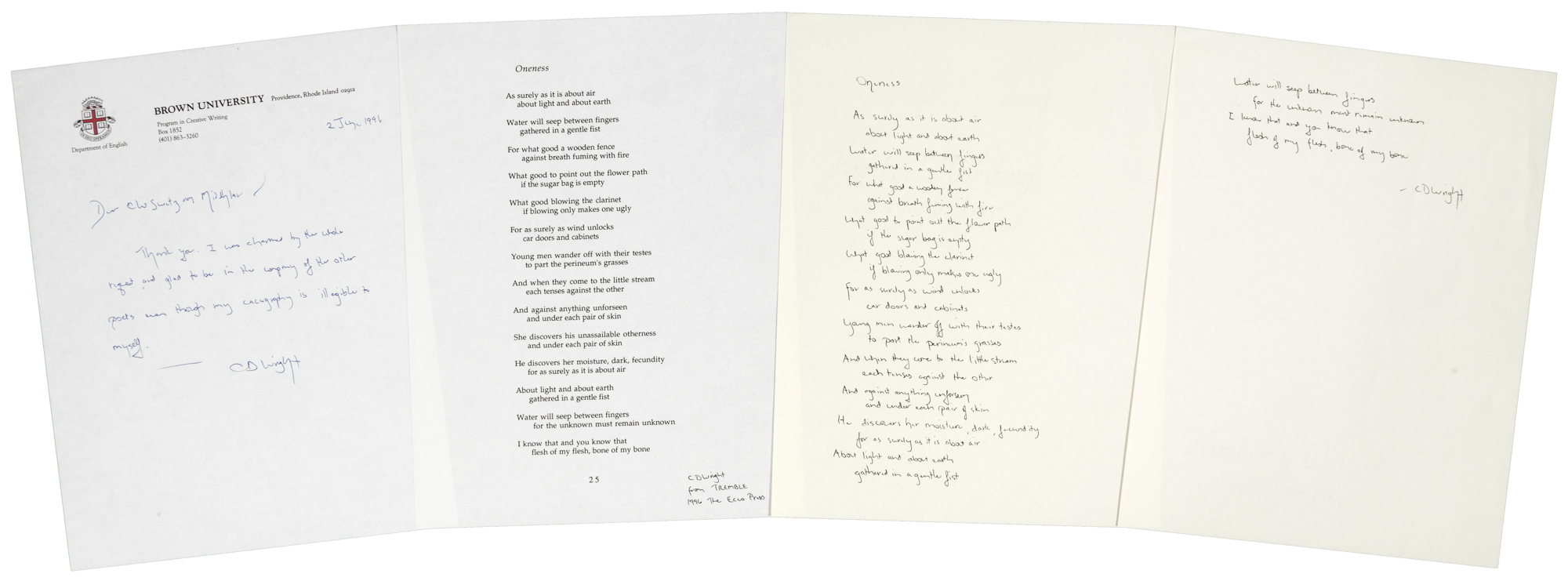 Oneness - original manuscript poem