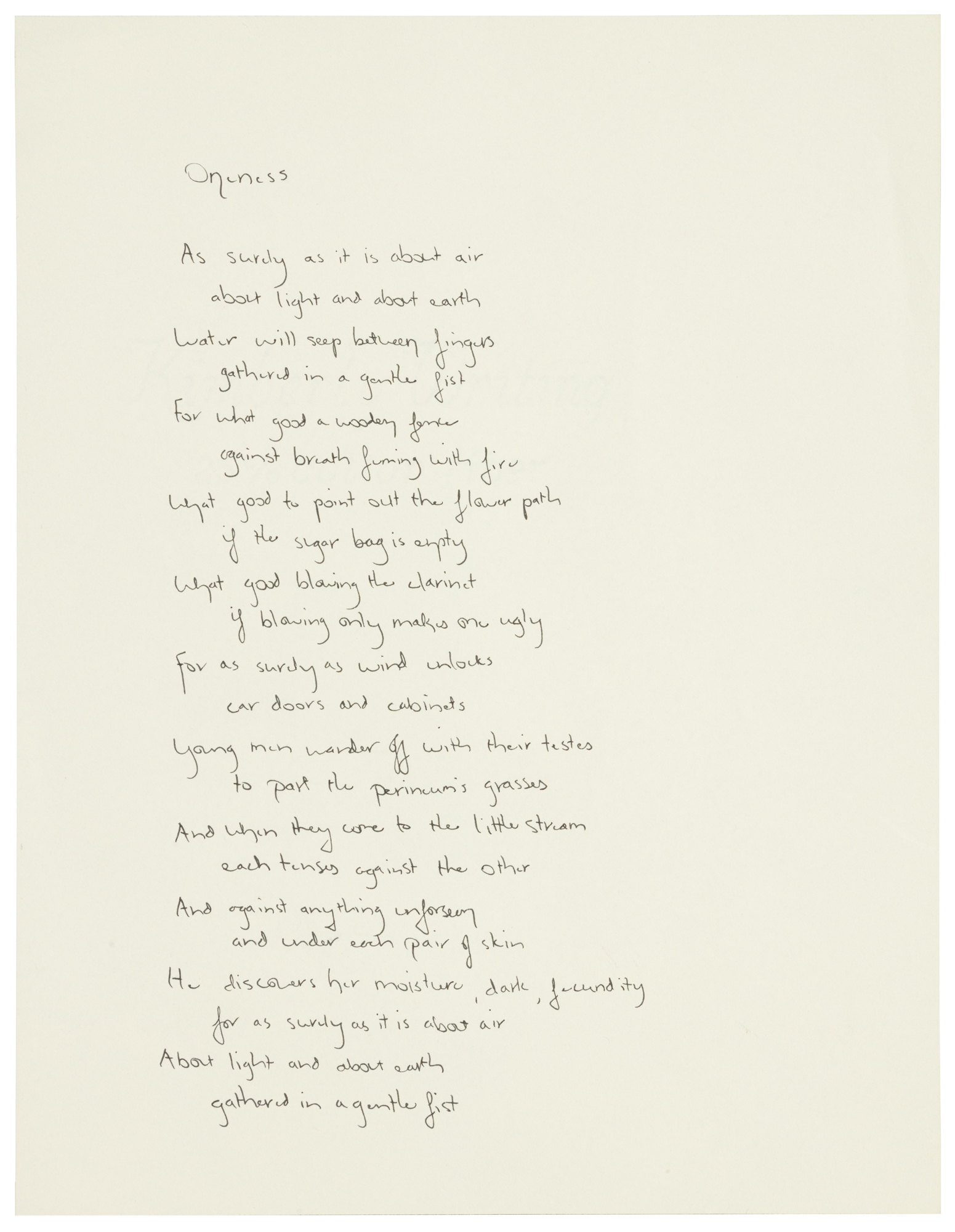 Oneness - original manuscript poem