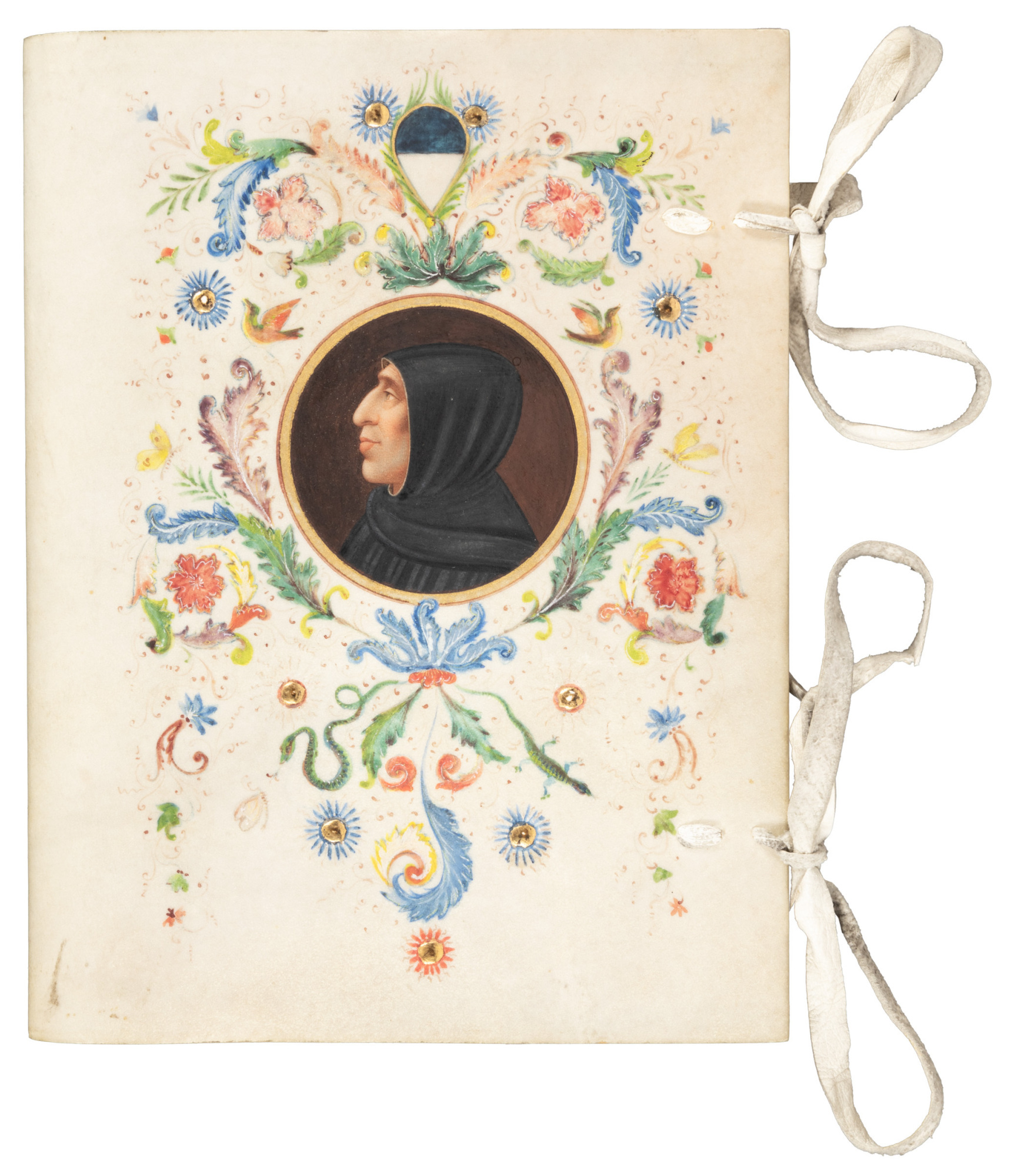 Painted and illuminated vellum book cover