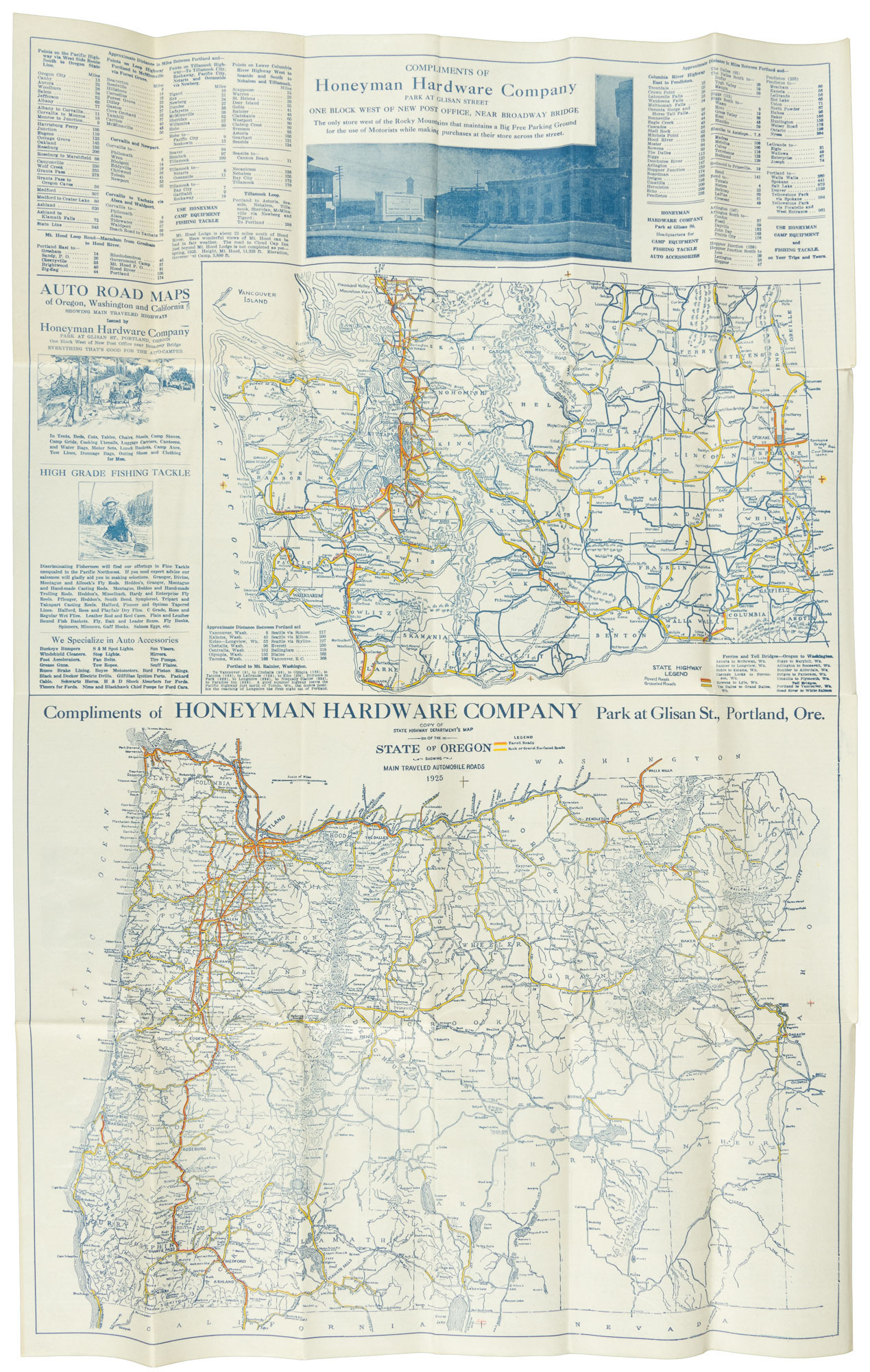 Auto road maps of Oregon, Washington, and California showing main ...