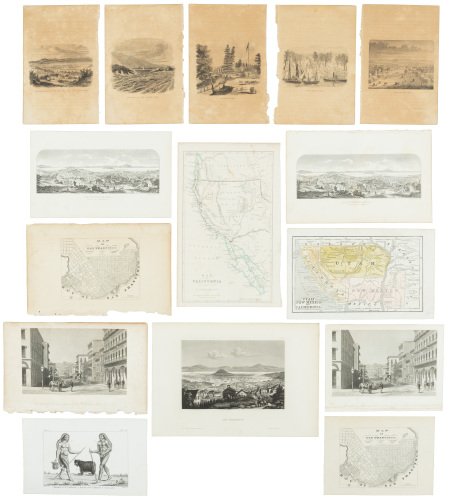 Fifteen small maps and views of various California locales