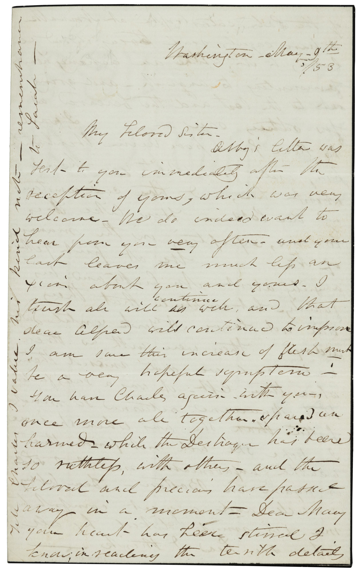 Autograph Letter from Jane Pierce as First Lady to her sister
