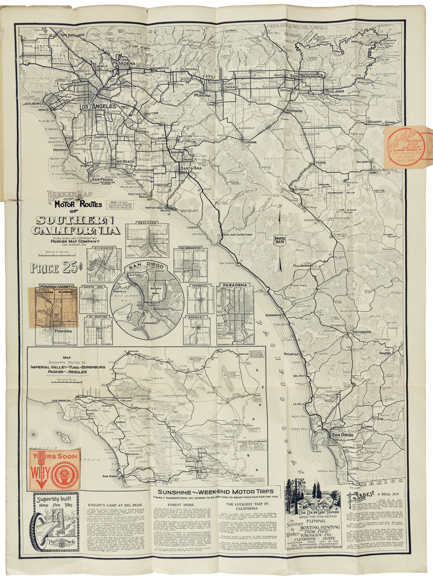 Parker Map of Motor Routes of Southern California
