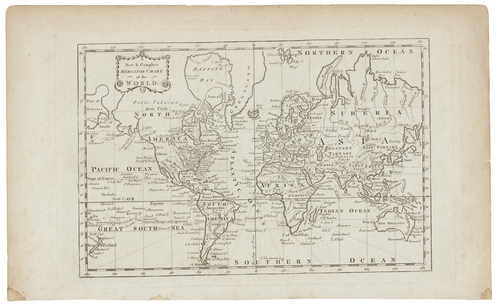 A New & Complete Mercator Chart of the World