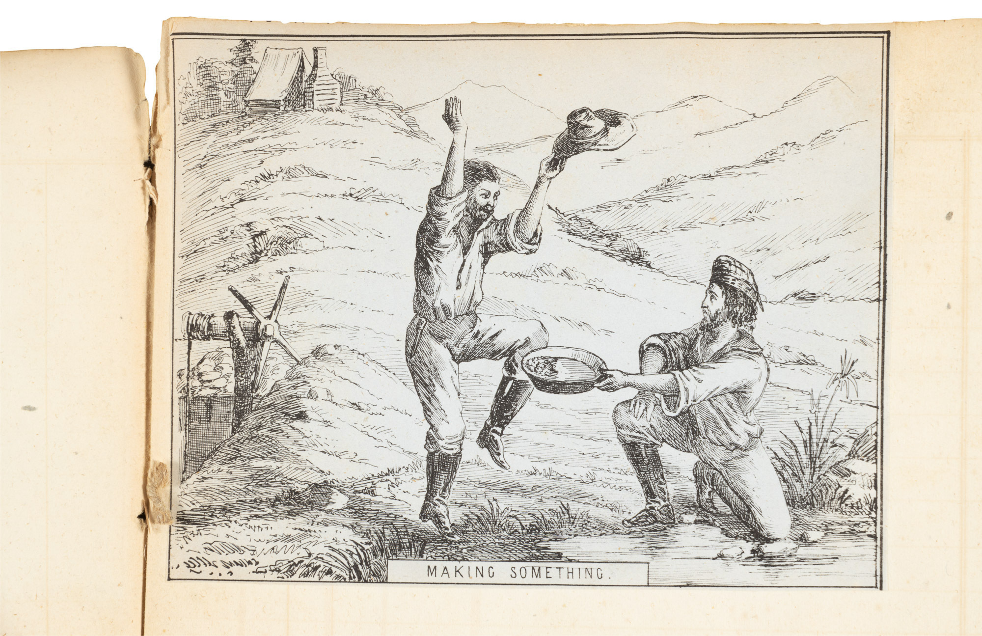 11 lithograph illustrations of mining activities, etc., clipped from ...