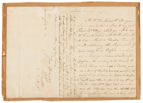 Autograph letter signed from Benjamin Franklin to William Strahan