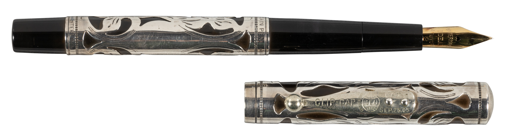 WATERMAN: No. 412 Black Hard Rubber Sterling Silver Filigree Overlay ...
