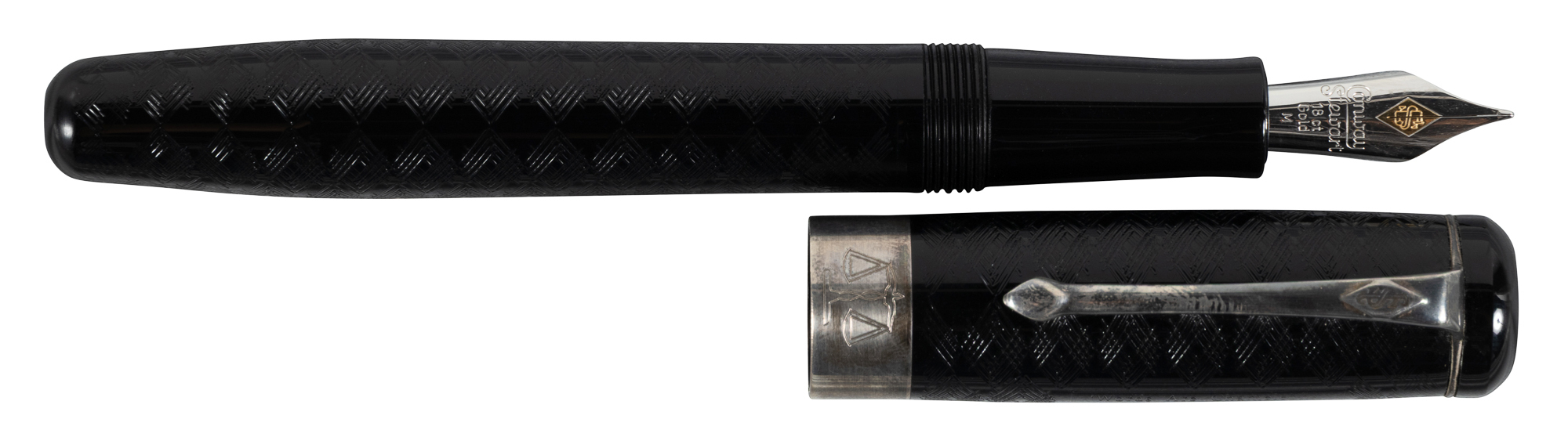 CONWAY STEWART: Lawyer Fountain Pen, Chased Black Hard Rubber, Sterling ...