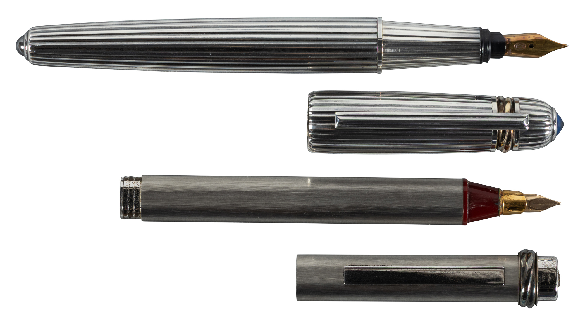 CARTIER: Pasha Sterling Silver Fountain Pen [and] Trinity Brushed ...