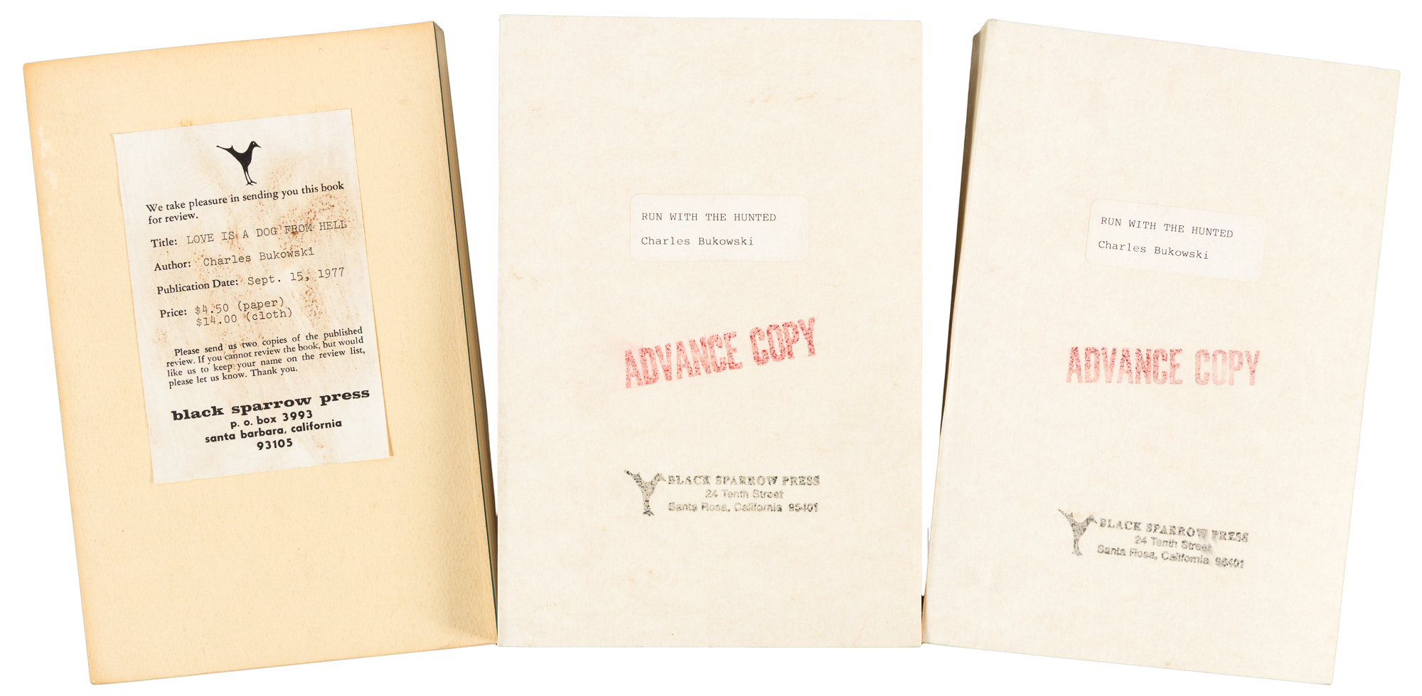 Three Advance Copies of Works by Charles Bukowski